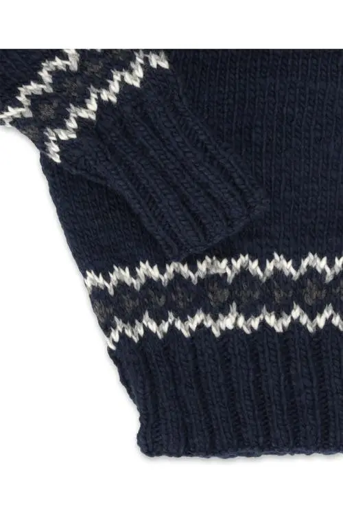 FORTELA Navajo Pattern Merino Wool Pullover - Navy Blue