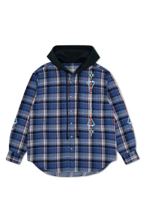 FORTELA Embroidered Hooded Plaid Shirt