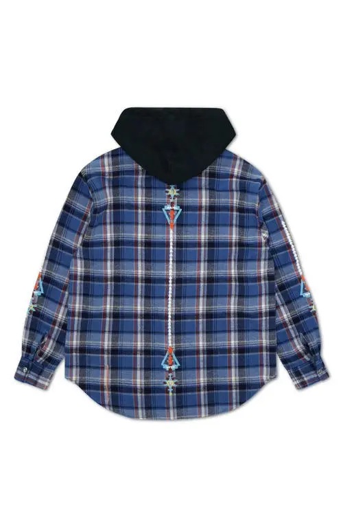 FORTELA Embroidered Hooded Plaid Shirt