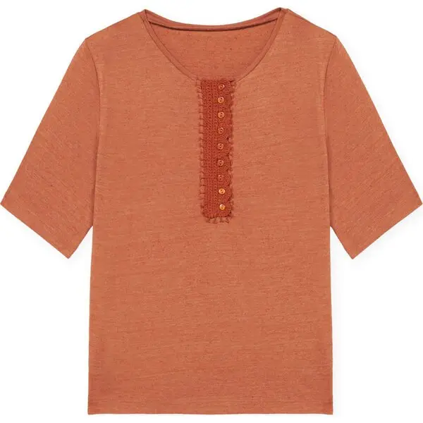 FORTELA Cotton T-shirt With Crochet Detail - Cherry