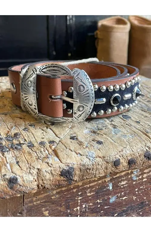 FORTELA Western Leather Belt With Navajo Buckle - Silver