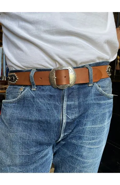 FORTELA Western Leather Belt With Navajo Buckle - Silver