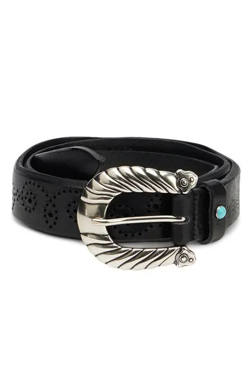 FORTELA Perforated Leather Belt With Turquoise Buckle - Black