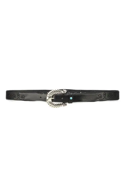 FORTELA Perforated Leather Belt With Turquoise Buckle - Black