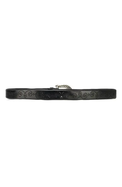 FORTELA Perforated Leather Belt With Turquoise Buckle - Black