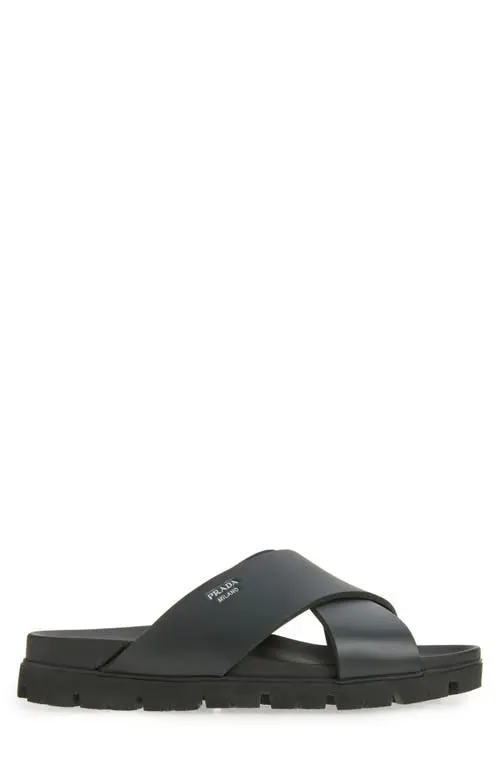 Prada Cross Strap Slide Sandal - Nero