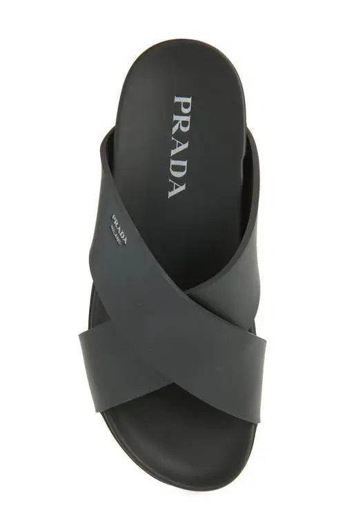 Prada Cross Strap Slide Sandal - Nero