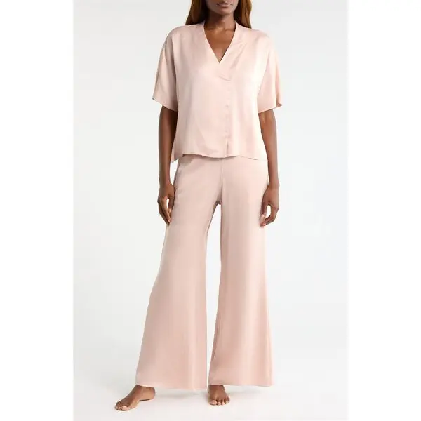 Lunya Washable Silk Crossover Pajamas - Delicate Pink
