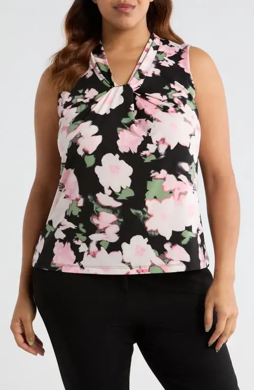 KASPER Floral Print Knot Front Sleeveless Top - Black Multi