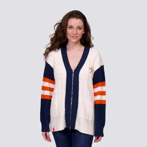 LUSSO White Houston Astros Shyla Knit V-neck Full-zip Sweater - Navy