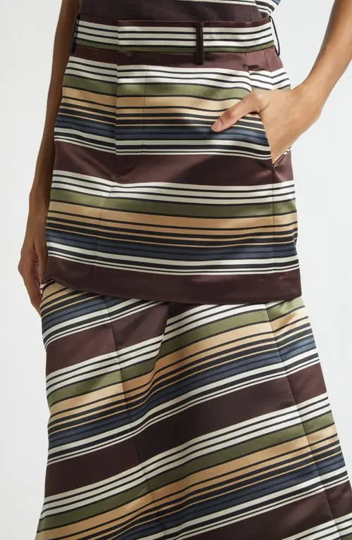 Sacai Striped Satin Midi Skirt