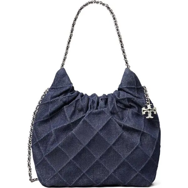 Tory Burch Mini Fleming Quilted Denim Hobo Bag