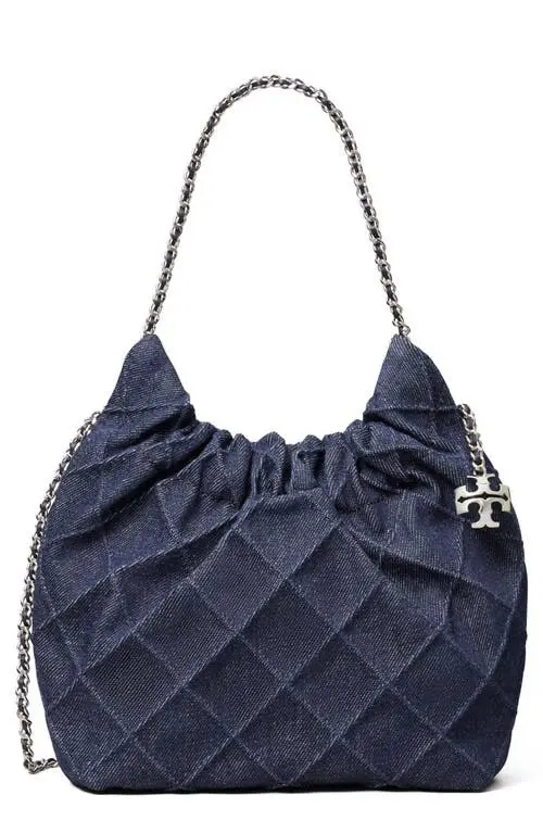 Tory Burch Mini Fleming Quilted Denim Hobo Bag - Blue