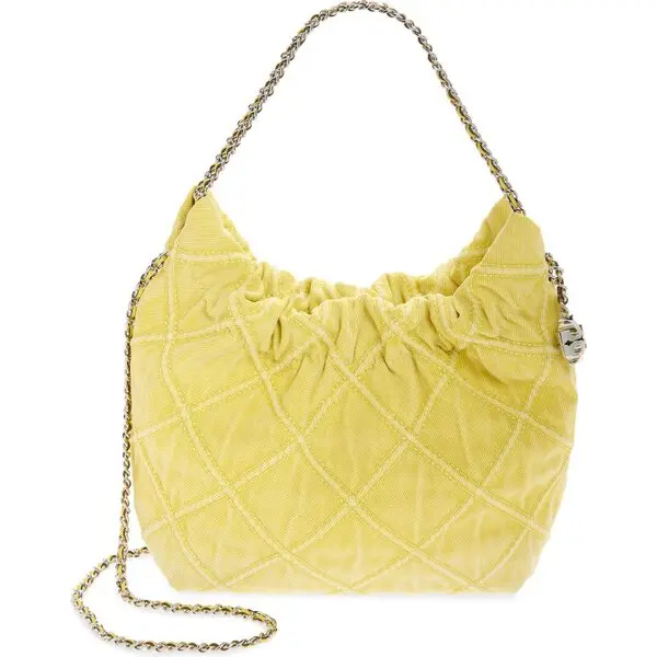 Tory Burch Mini Fleming Quilted Denim Hobo Bag - Yellow