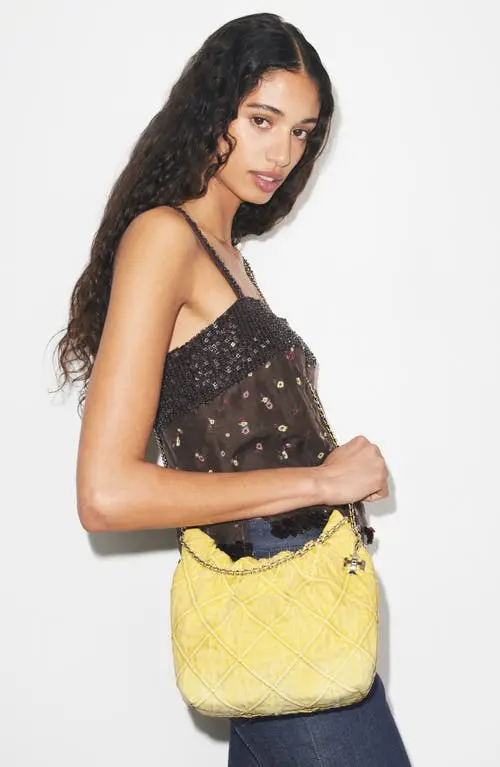 Tory Burch Mini Fleming Quilted Denim Hobo Bag - Yellow