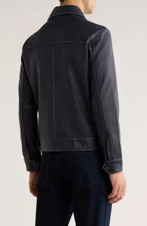 John Varvatos Nicholas Burnished Sheepskin Leather Jacket - Deep Blue