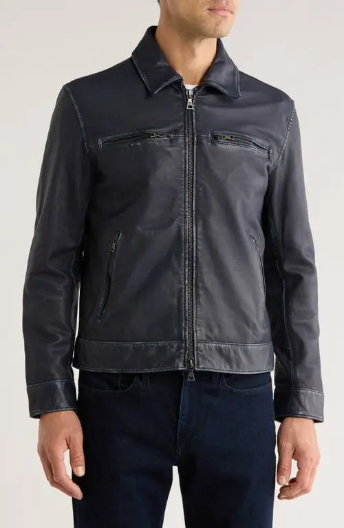 John Varvatos Nicholas Burnished Sheepskin Leather Jacket - Deep Blue
