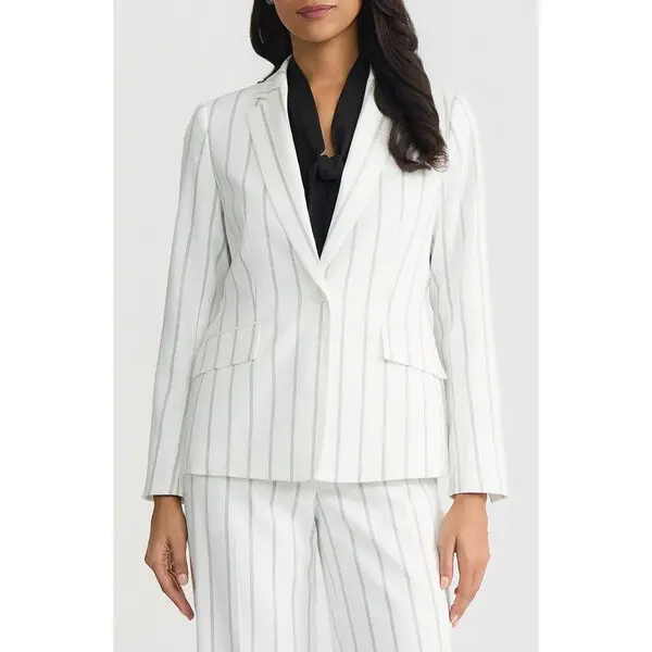 KASPER Pinstriped One-button Jacket - Lily White/blk
