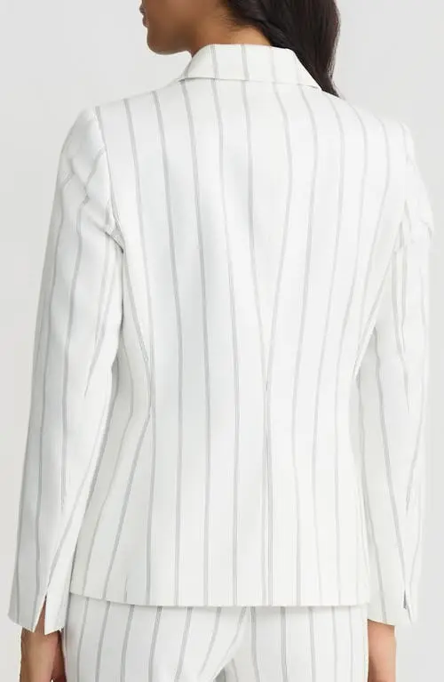 KASPER Pinstriped One-button Jacket - Lily White/blk