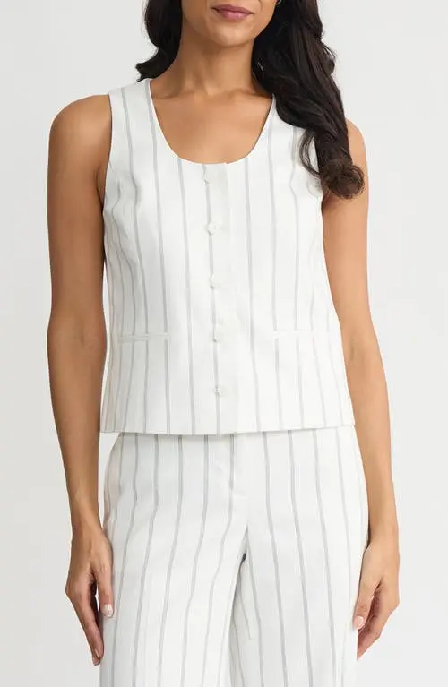 KASPER Pinstripe Scoop Neck Vest - Lily White/blk
