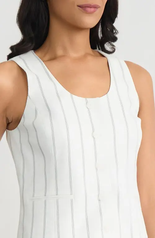 KASPER Pinstripe Scoop Neck Vest - Lily White/blk