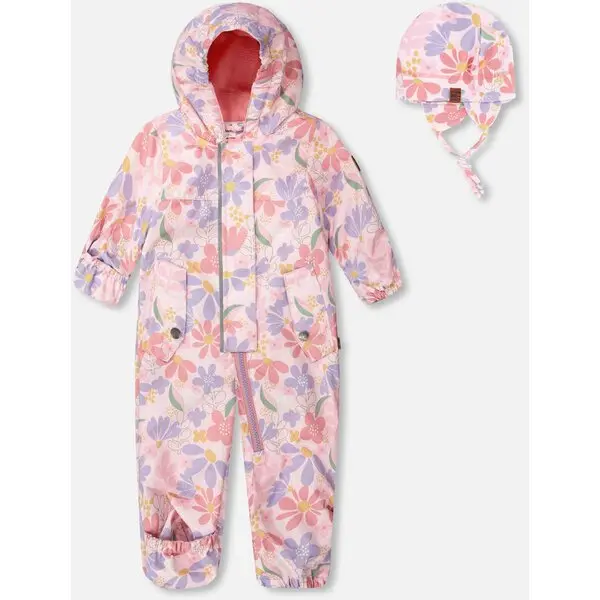 DEUX PAR DEUX Baby Flower Print One-piece Outerwear With Hat - Pink Flower Print