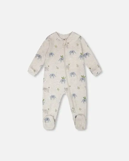 DEUX PAR DEUX Organic Cotton One-piece Elephant Print Pyjama - Grey Elephant Print