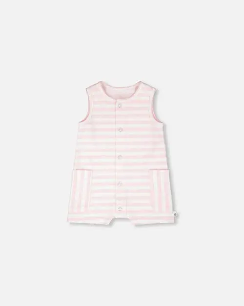 DEUX PAR DEUX Sleeveless Striped Cotton Romper - White & Pink Stripes