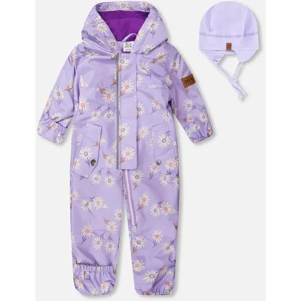 DEUX PAR DEUX Baby Daisy Print One-piece With Hat - Purple Printed Daisies