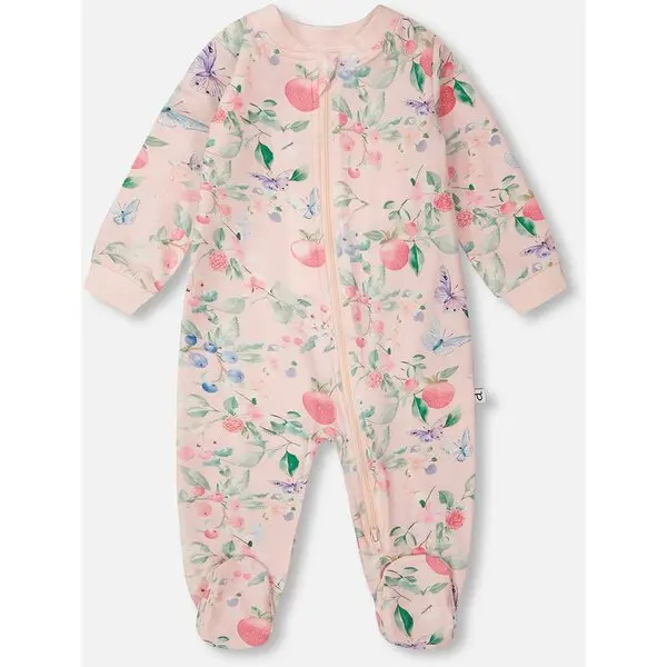 DEUX PAR DEUX Organic Cotton Jersey Printed Footed Pyjama - Pink Printed Berries