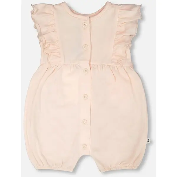 DEUX PAR DEUX Organic Cotton Jersey Romper With Frills - Peach