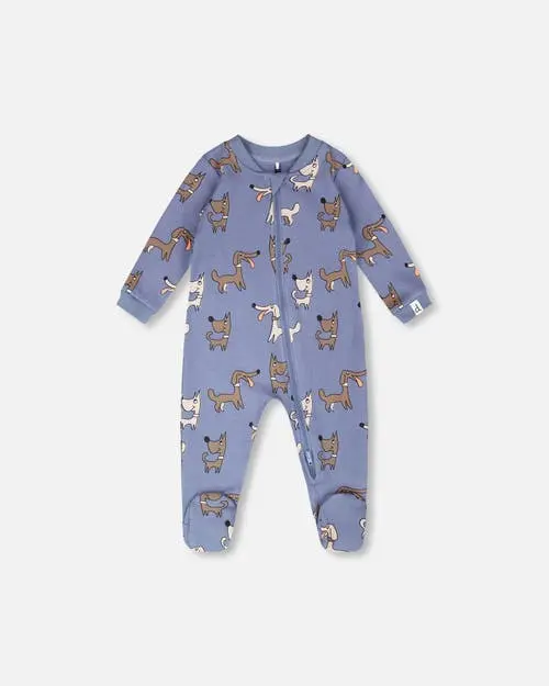 DEUX PAR DEUX Organic Cotton Dog Print Pyjama One-piece - Blue Printed Dogs