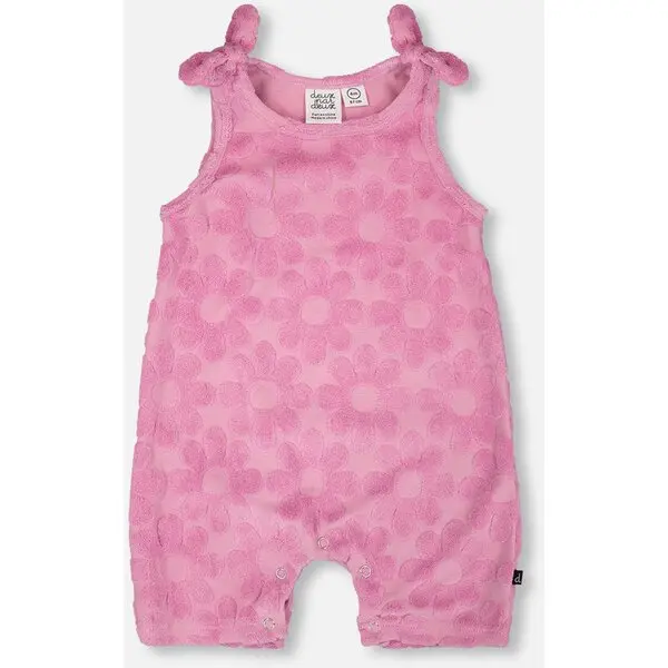 DEUX PAR DEUX Terry Cloth Sleeveless Romper With Bows - Pink