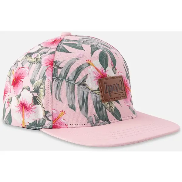 DEUX PAR DEUX Hibiscus Print Flat Brim Cap - Pink Hibiscus Print