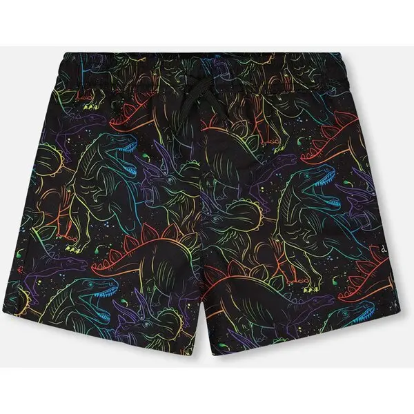 DEUX PAR DEUX Dinosaur Print Swim Trunks - Black Dinosaur Print