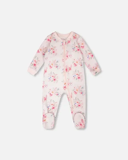DEUX PAR DEUX Organic Cotton Flower Print One-piece Pyjama - Pink Printed Flowers