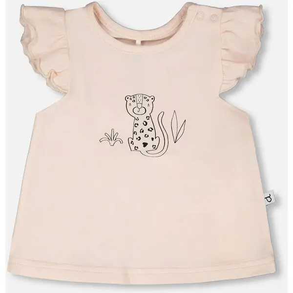 DEUX PAR DEUX Organic Cotton Jersey Top And Animal Printed Short Set - Peach & Peach Animal Print