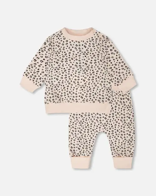DEUX PAR DEUX Organic Cotton Jersey Printed Set - Peach Animal Print