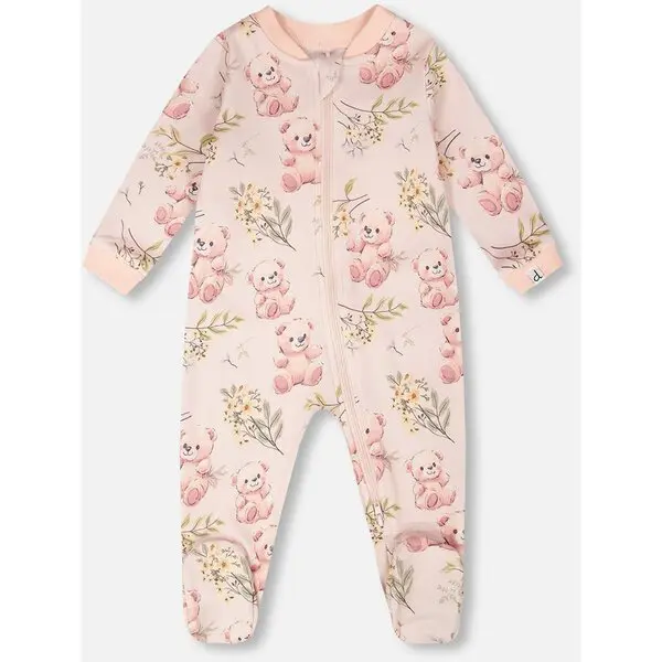 DEUX PAR DEUX Organic Cotton Bear Print One-piece Pyjama - Pale Rose Bear Print