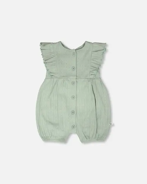 DEUX PAR DEUX Cotton Pointelle Jersey Romper With Frills - Green