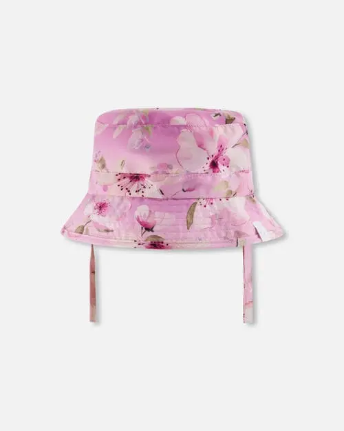 DEUX PAR DEUX Flower Print Wide Brim Beach Hat - Purple Floral Print