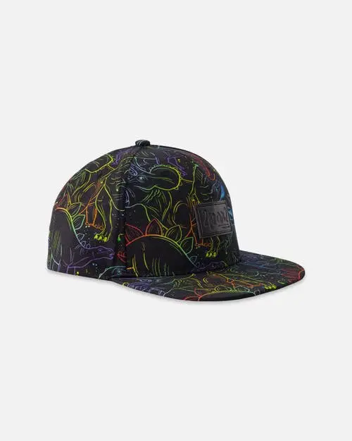 DEUX PAR DEUX Flat Brim Dinosaur Print Cap - Black Dinosaur Print