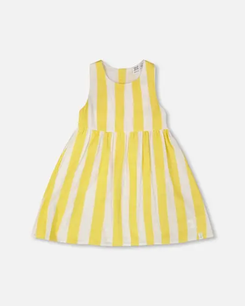 DEUX PAR DEUX Striped Sleeveless Flared Dress - White And Yellow Stripes
