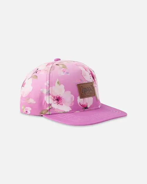 DEUX PAR DEUX Floral Print Flat Brim Cap - Purple Floral Print