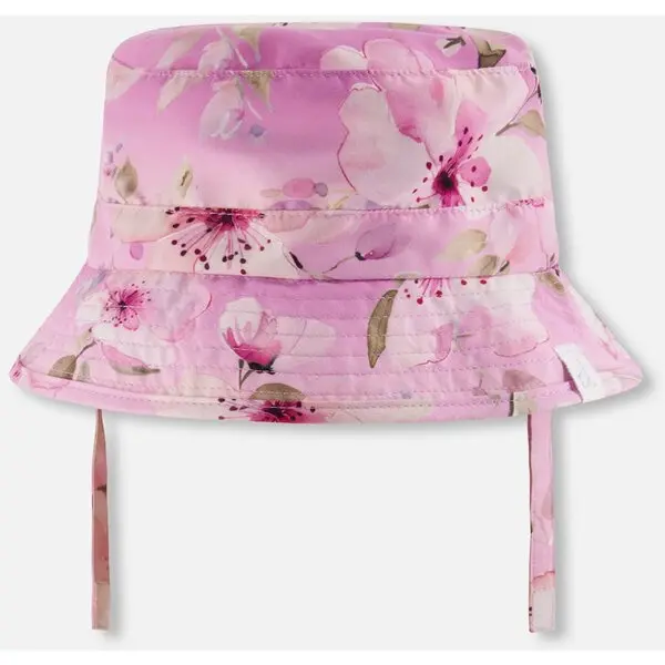 DEUX PAR DEUX Wide Brim Flower Beach Hat - Purple Floral Print