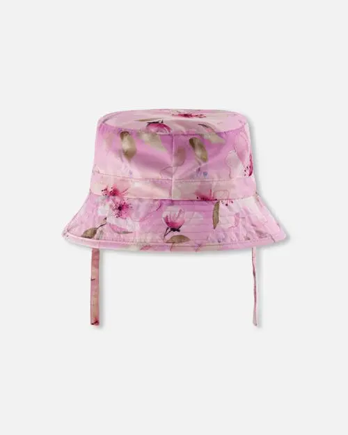 DEUX PAR DEUX Wide Brim Flower Beach Hat - Purple Floral Print