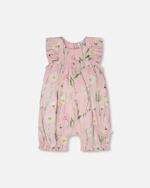 DEUX PAR DEUX Viscose Floral Print Romper - Pink Printed Flowers