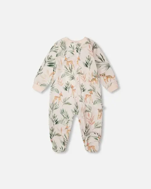 DEUX PAR DEUX Organic Cotton Jersey Deer Print One-piece Pyjama - Peach Deer Print