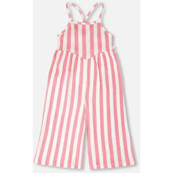 DEUX PAR DEUX Crinkle Jersey Stripes Jumpsuit - White & Pink Stripes