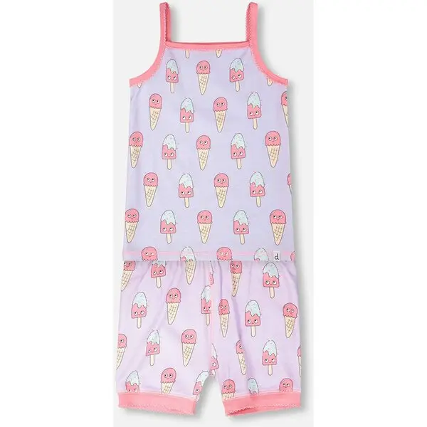 DEUX PAR DEUX Organic Cotton Ice Creams Two-piece Pyjama Set - Lilac Printed Ice Creams